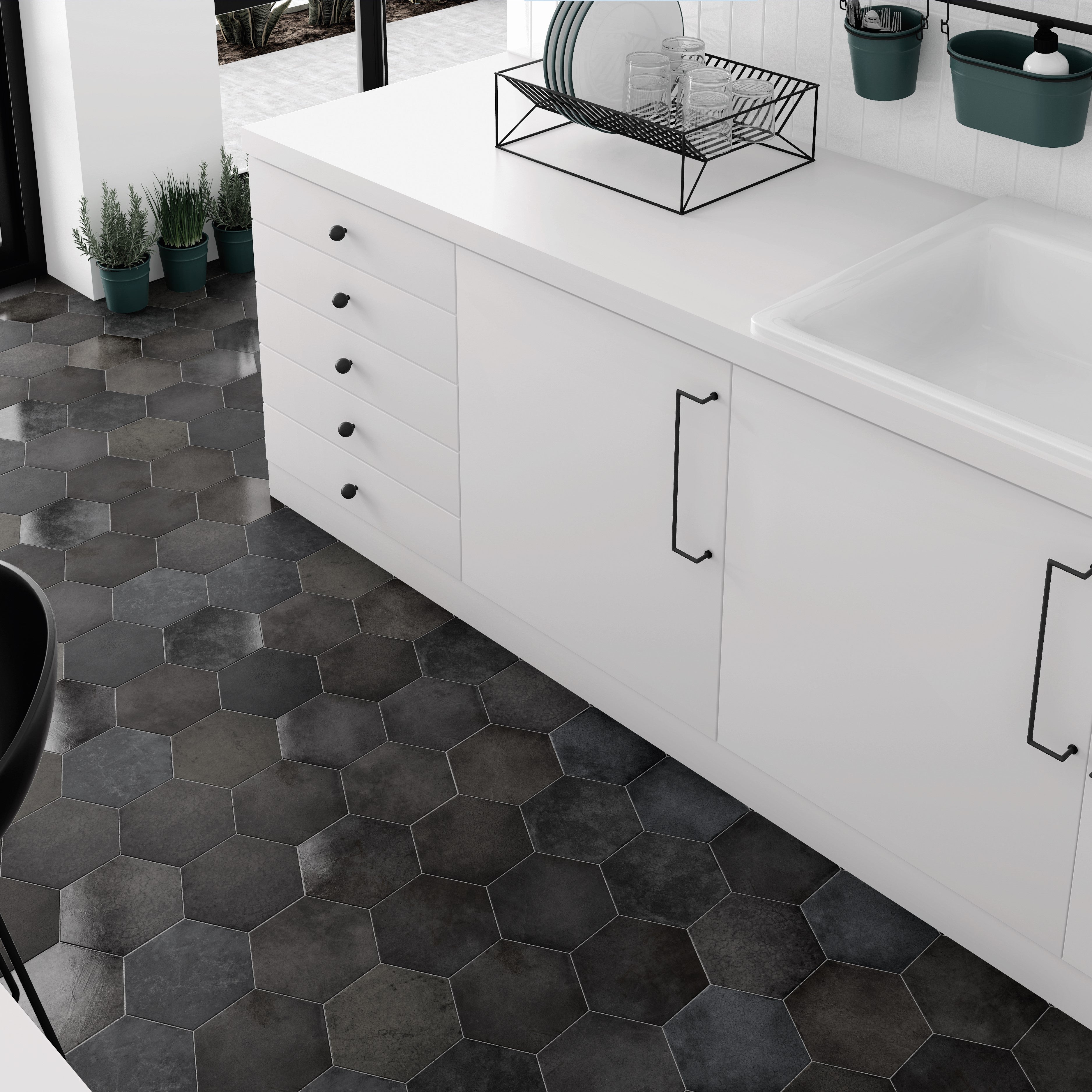 Heritage Hexagon Carbon Porcelain Decor Tile – Evalution Flooring