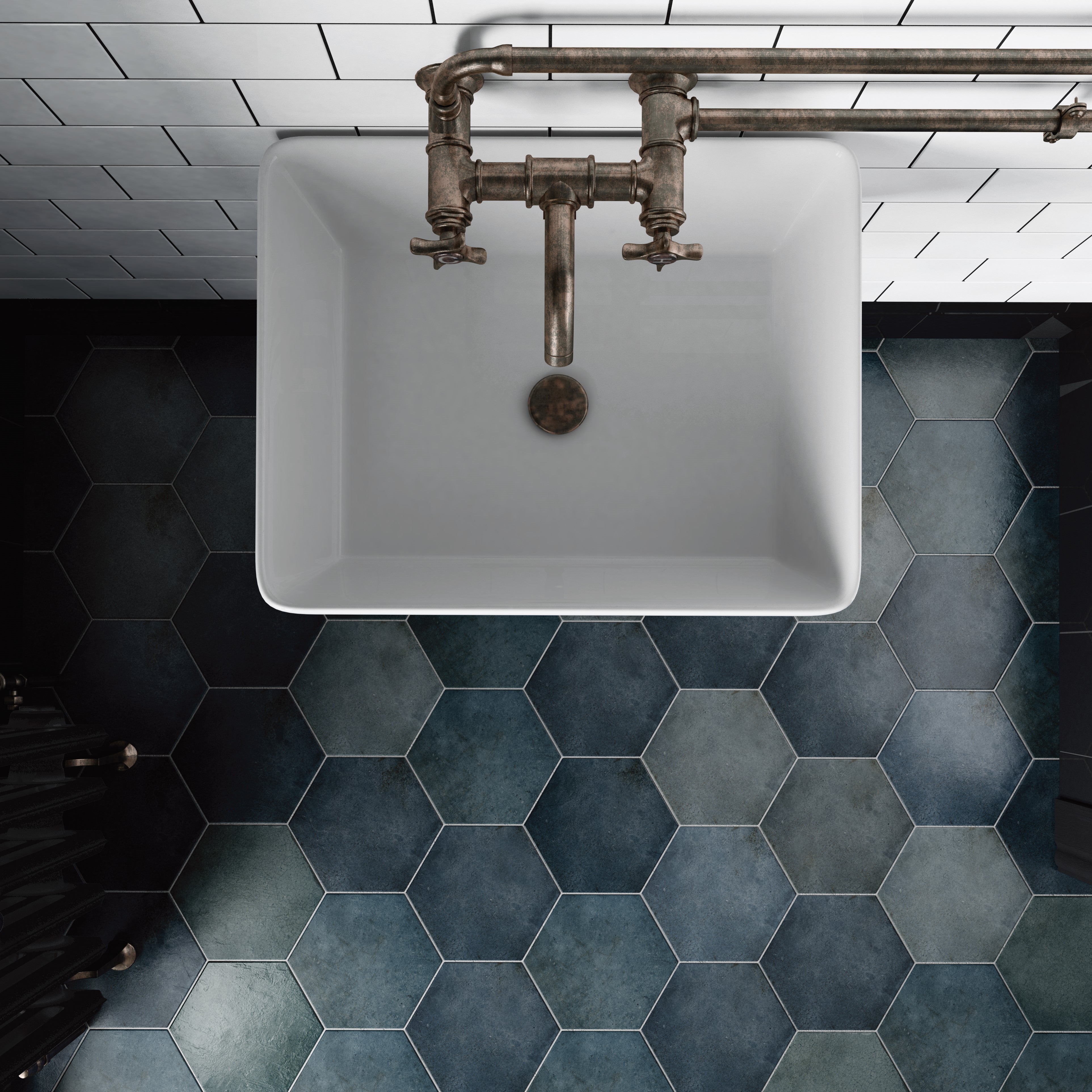 Heritage Hexagon Indigo Porcelain Decor Tile – Evalution Flooring